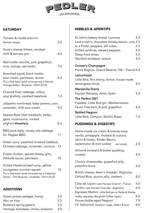 Menu at Lucky Gin restaurant, London