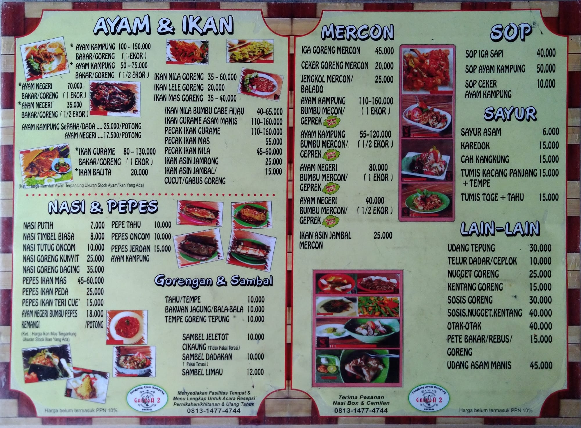 Menu at Galuga Dramaga restaurant, Bogor