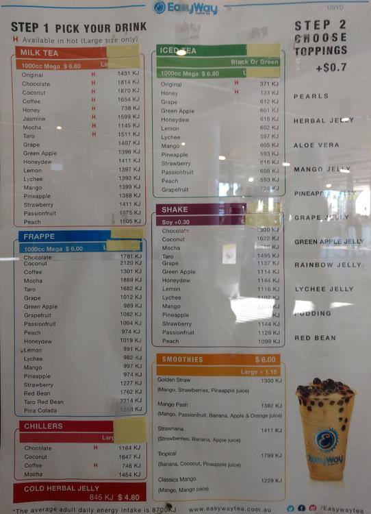 Carta del restaurante EasyWay Tea, Strathfield, Strathfield Plaza