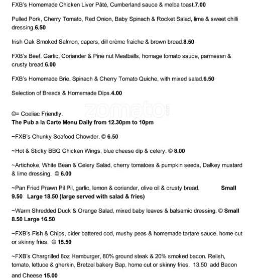 Menu at F.X. Buckley Steakhouse Monkstown, Dublin, 3A Monkstown Cres