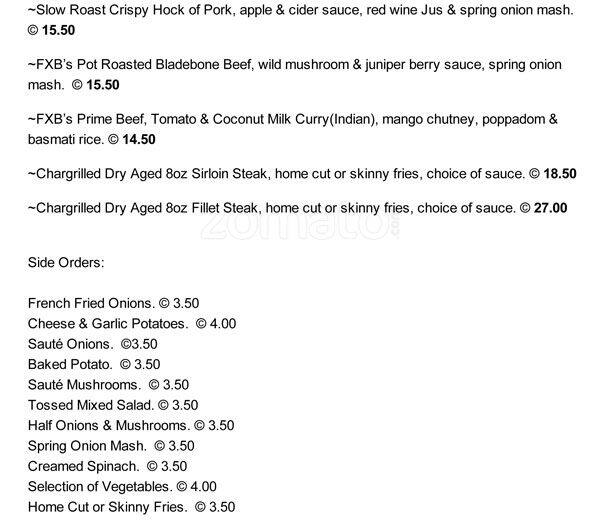 Menu at F.X. Buckley Steakhouse Monkstown, Dublin, 3A Monkstown Cres