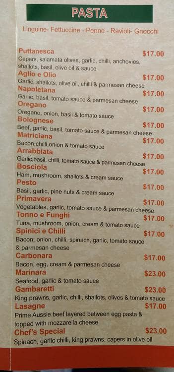 Menu at Midnight Pizza Cafe, Sutherland