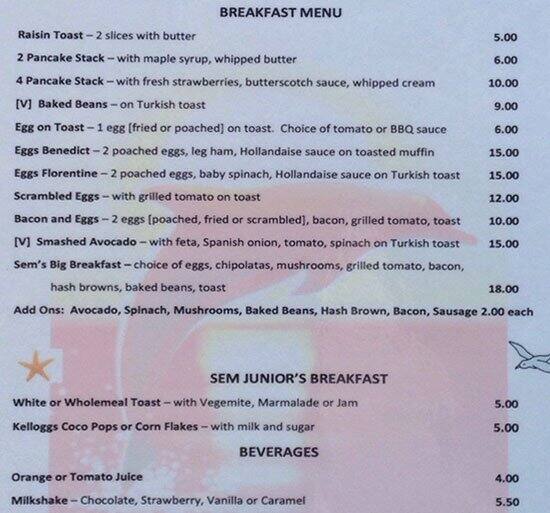 Menu at Caffe Primo restaurant, Semaphore, 17 Semaphore Rd