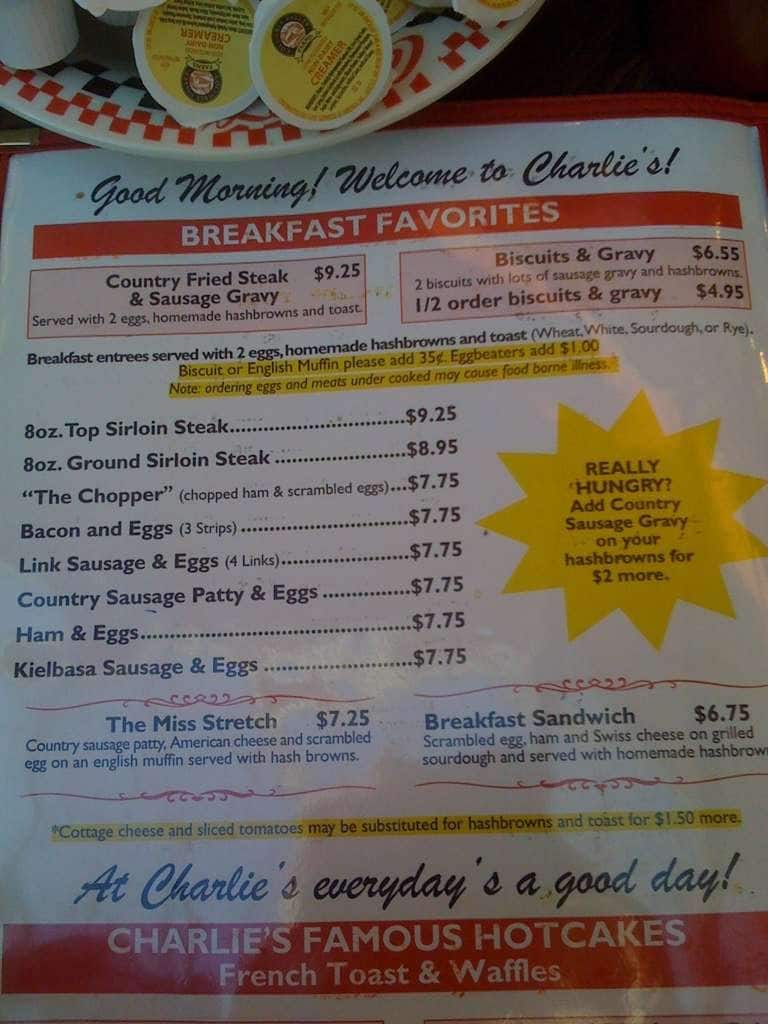 Menu at Charlie's Cafe, Enumclaw