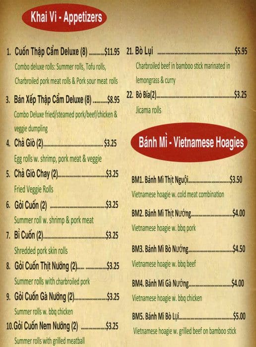 Menu at Phở Viet restaurant, Philadelphia, Whitaker Ave