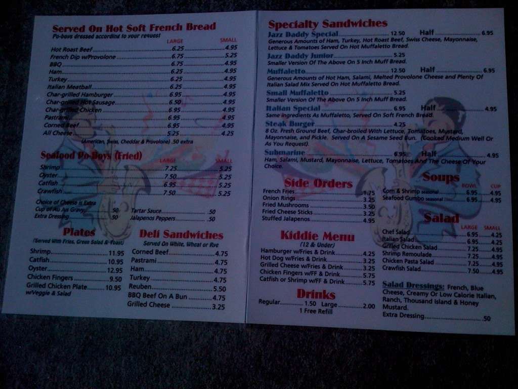 Jazz Daddy's Poboys Menu, Menu for Jazz Daddy's Poboys, Hickory Ridge ...