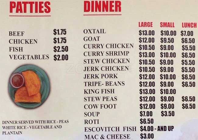 Menu at Triple D's Place restaurant, New York City, 771 Washington Ave