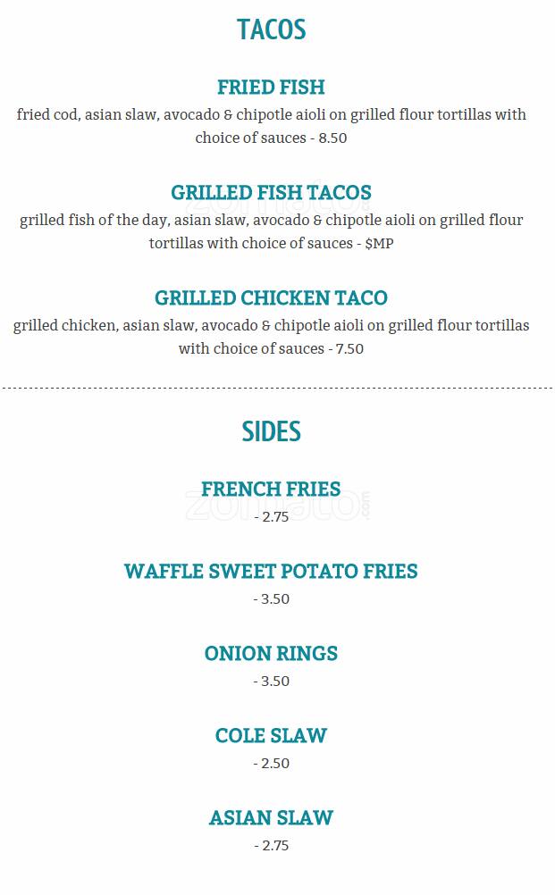 Menu at Ten Clams restaurant, Groton