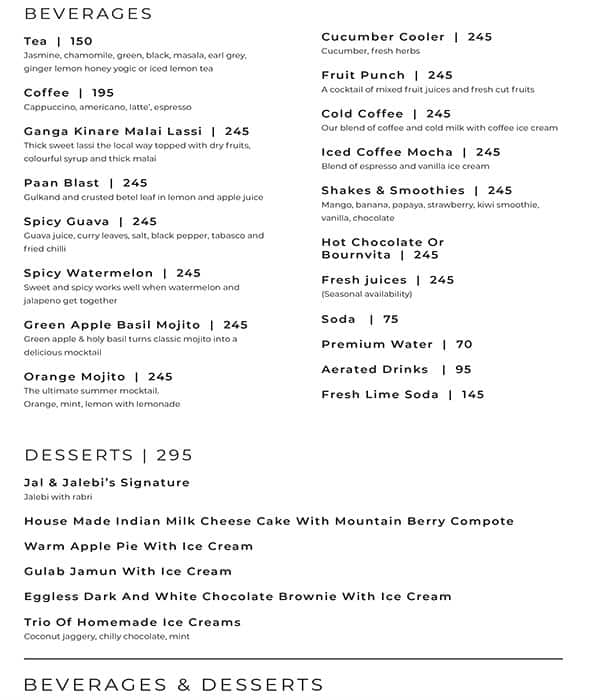 Menu at JAL & JALEBI, Rishikesh, Barrage Road