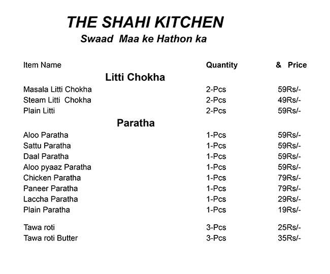 Menu of The Shahi Kitchen, Rajendra Nagar, Gorakhpur