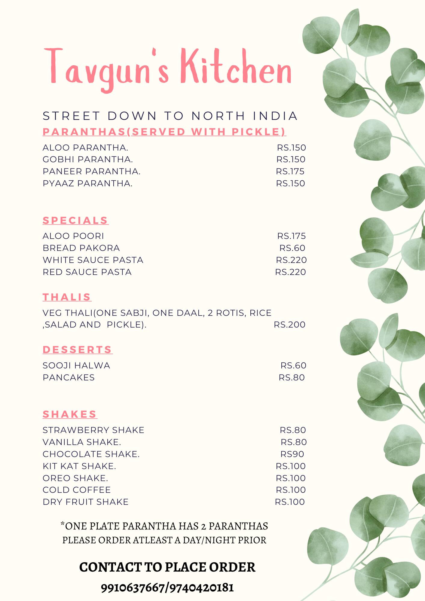 Menu of Tavgun's Kitchen, Kanakapura Road, Bangalore