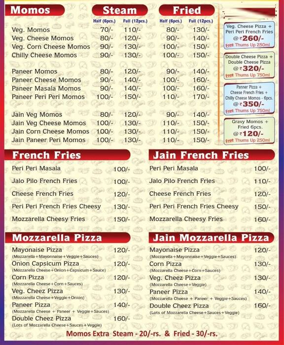 Menu of Momos House & Mozzarella Pizza Hub, Malad East, Mumbai