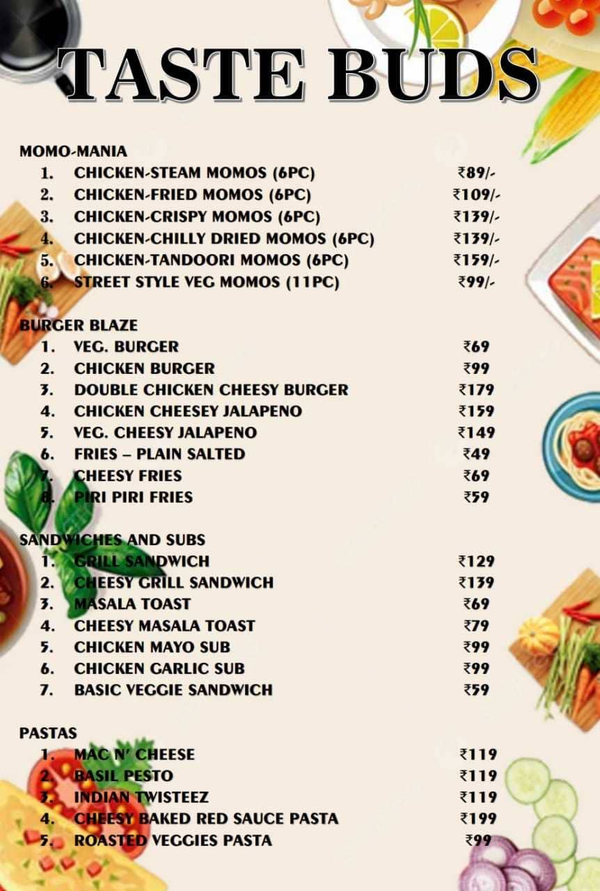 Menu of Taste Buds, Dahisar West, Mumbai