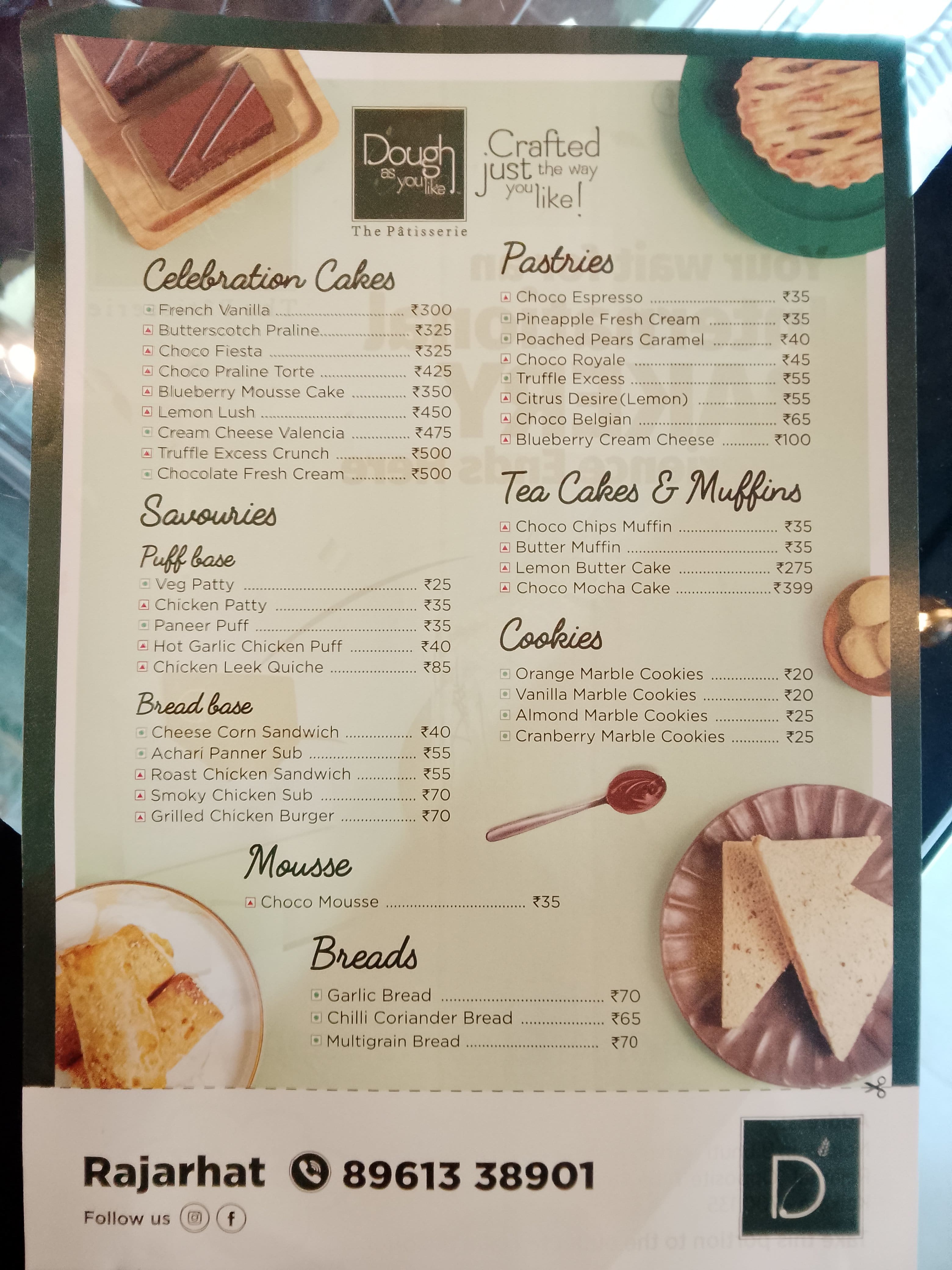 Menu of Dough As You Like, Chinar Park, Kolkata