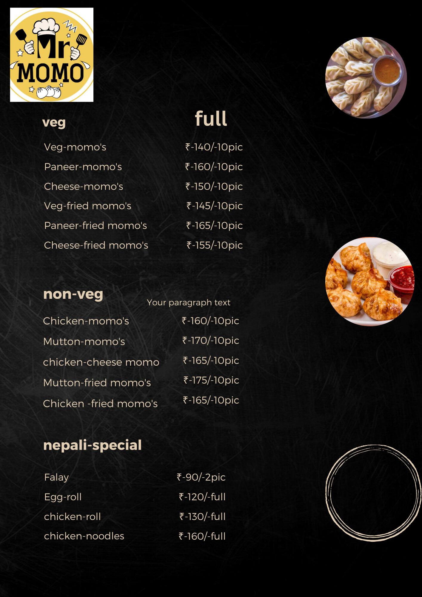 Menu of Mr Momo, Chandivali, Mumbai