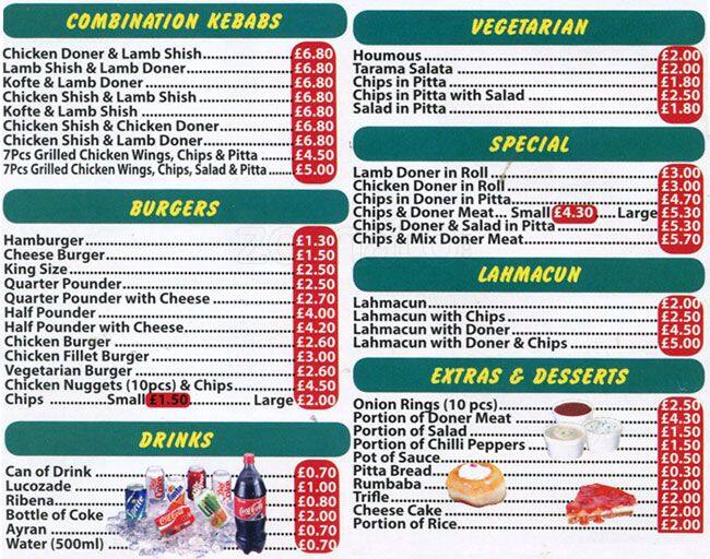 Menu at Akar Kebabs fast food, Enfield
