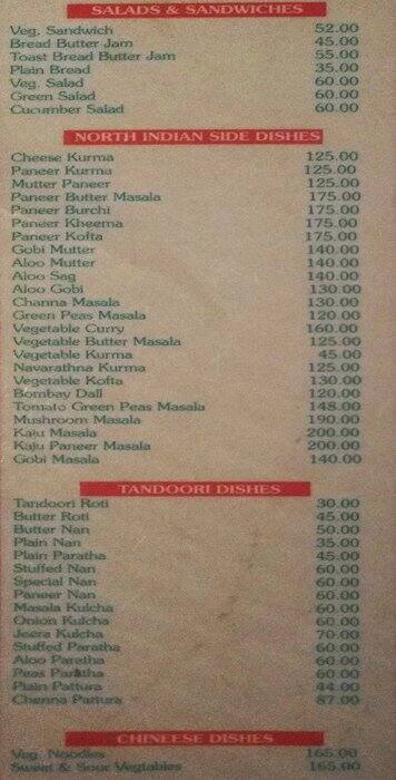 Menu at Hotel Kanchi, Chennai