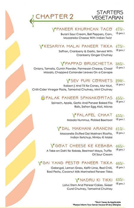 Menu of Dastaan, Sector 7, Chandigarh