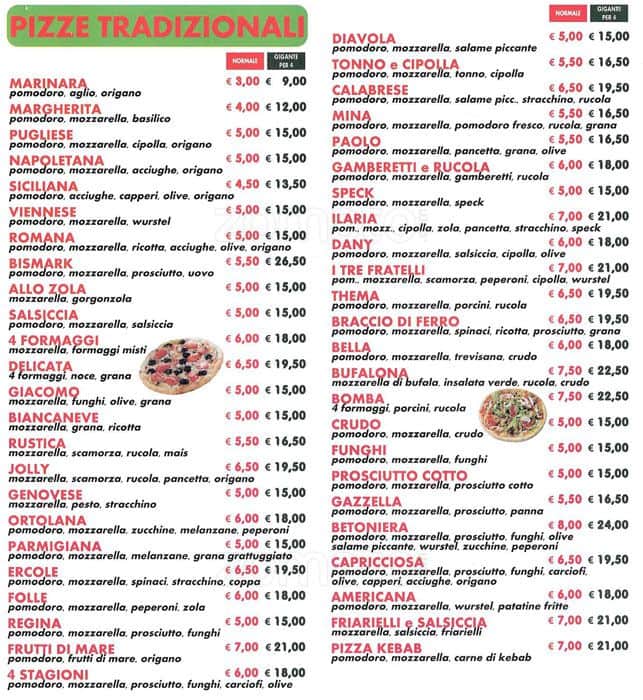 Menu at I Tre Fratelli pizzeria, Milan