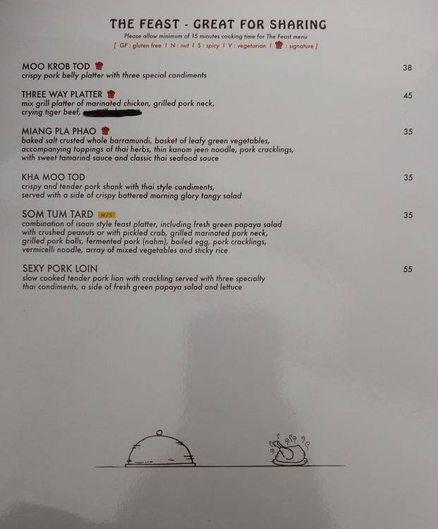 Menu at FOMO Thai restaurant, Melbourne