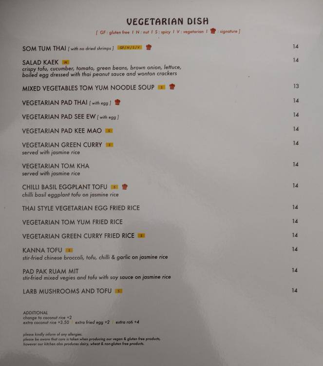 Menu at FOMO Thai restaurant, Melbourne