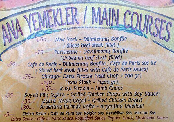 Menu at Tango Argentina, Bodrum, Oasis AVM