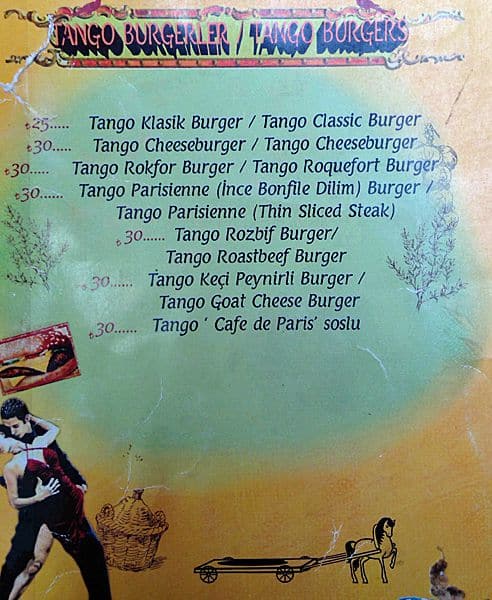 Menu at Tango Argentina, Bodrum, Oasis AVM