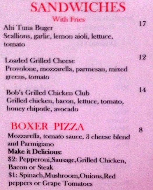 Menu at Shadow Boxers pub & bar, West New York