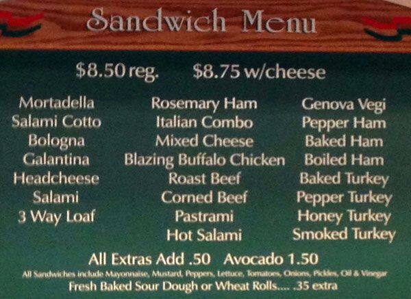 Menu at Genova Delicatessen restaurant, Napa