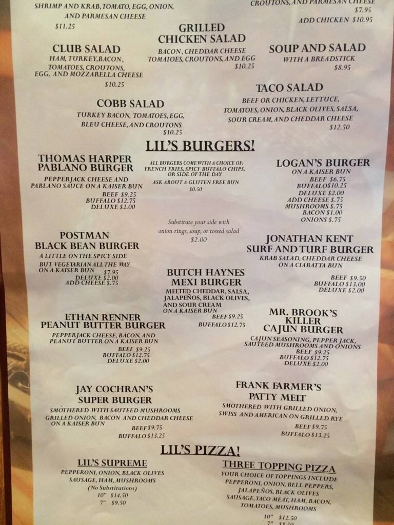 Menu at Diamond Lil's pub & bar, Deadwood, 677 Main St