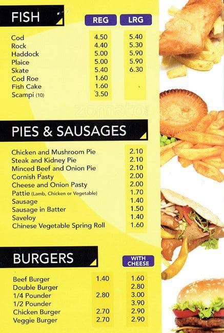 Menu at Springbank Fish and Chips restaurant, London