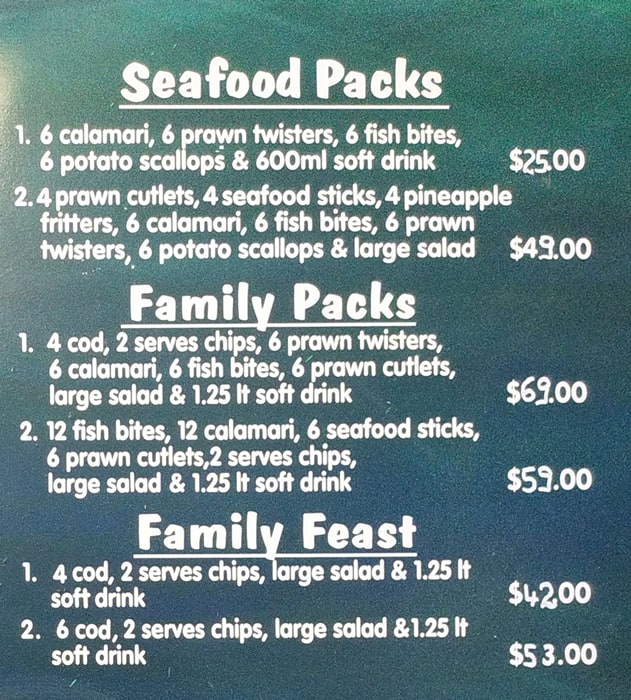 Menu at Big Jims Takeaway restaurant, Holland Park