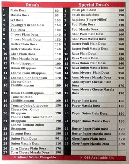 Menu of Anna, Baner, Pune