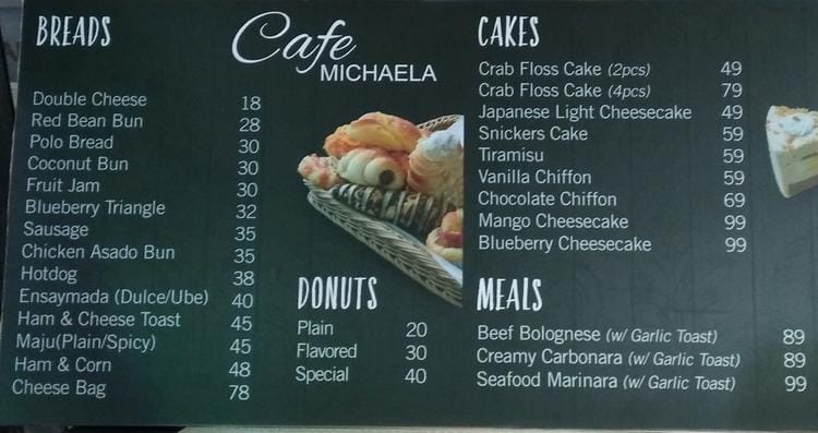 Menu at Cafe MICHAELA, Manila, 627 Carvajal St