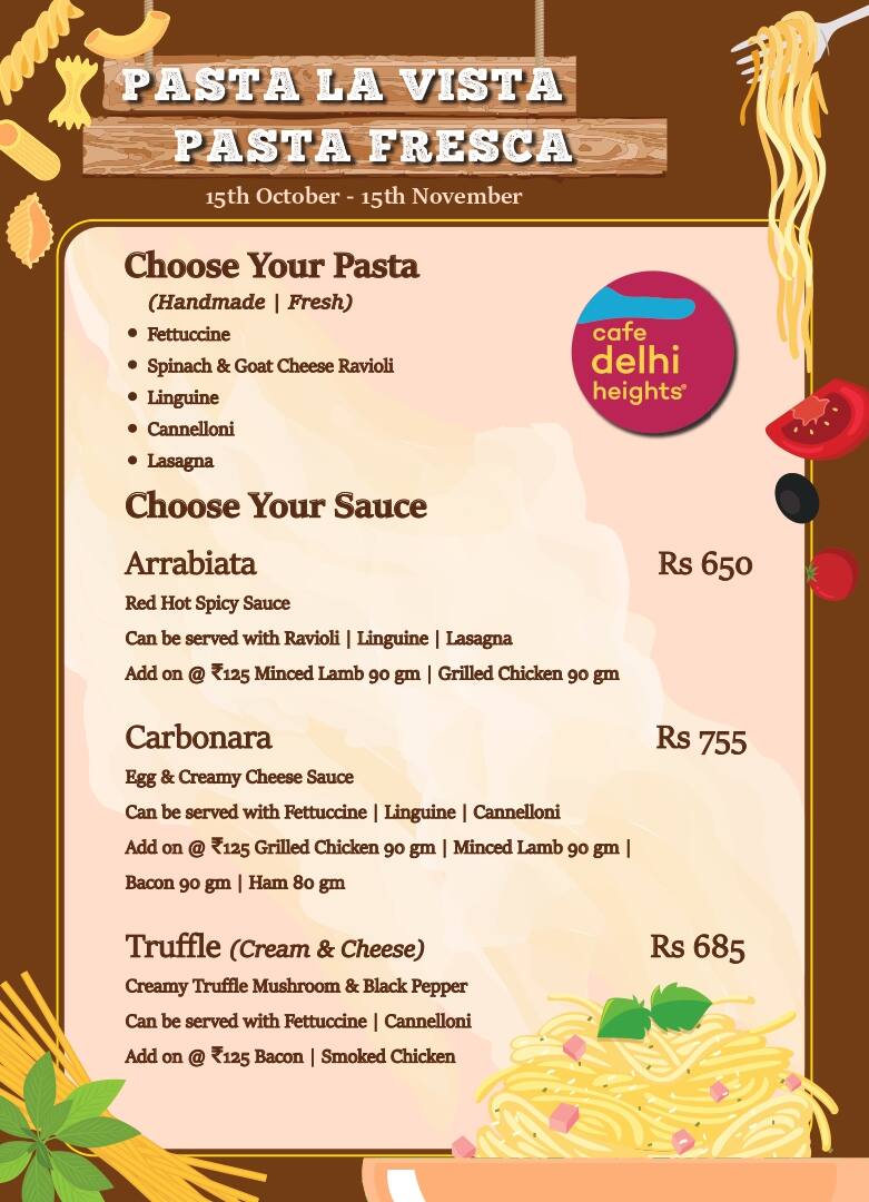 Menu of Cafe Delhi Heights, Cross Point Mall, DLF Phase 4, Gurgaon