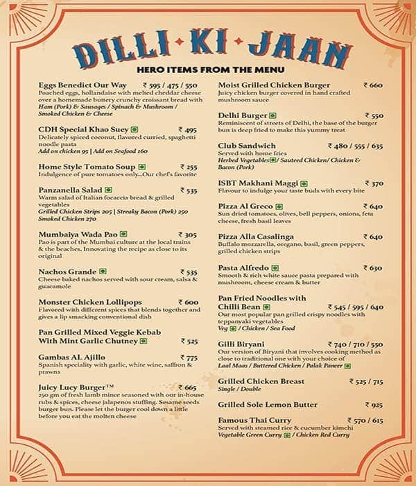 Menu of Cafe Delhi Heights, DLF Promenade, Vasant Kunj, New Delhi