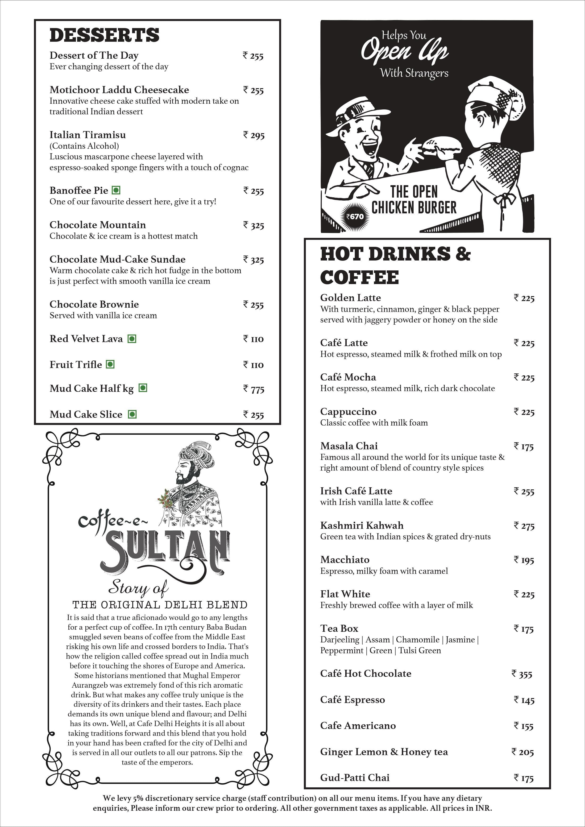 Menu of Cafe Delhi Heights, Khan Market, New Delhi