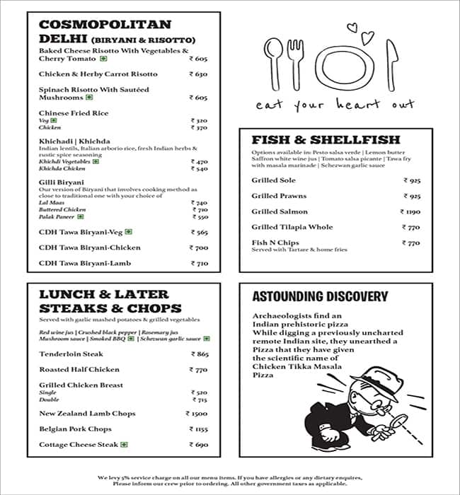 Menu of Cafe Delhi Heights, Aerocity, New Delhi