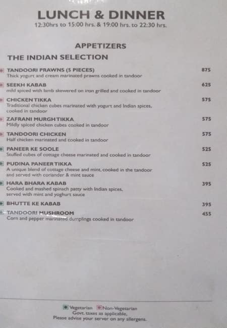 Menu at Radisson Blu, Haridwar
