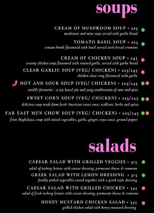 Menu at SkyBar, Shimla