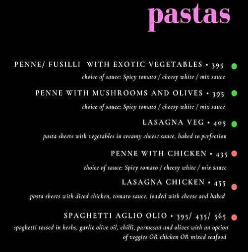 Menu at SkyBar, Shimla