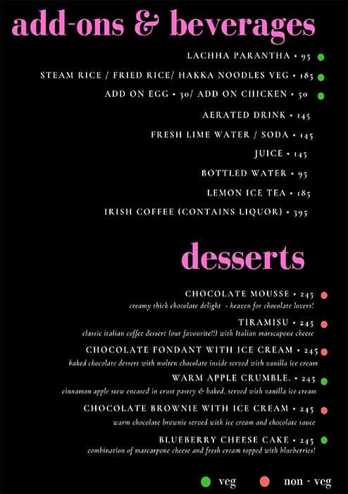 Menu at SkyBar, Shimla