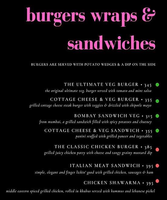 Menu at SkyBar, Shimla
