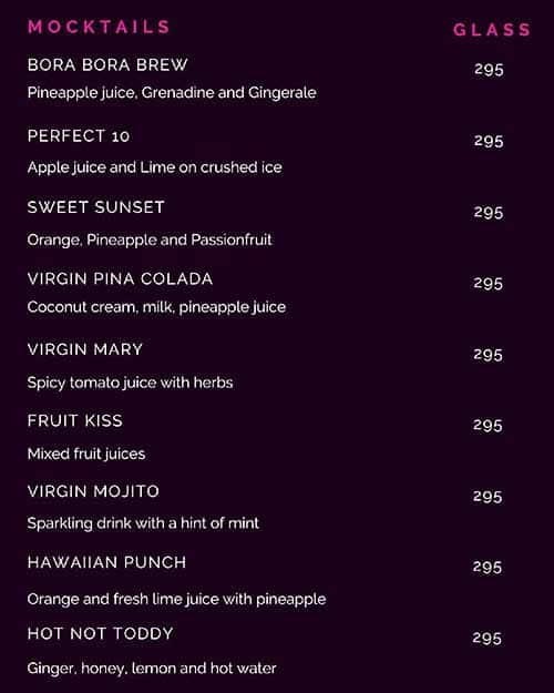 Menu at SkyBar, Shimla