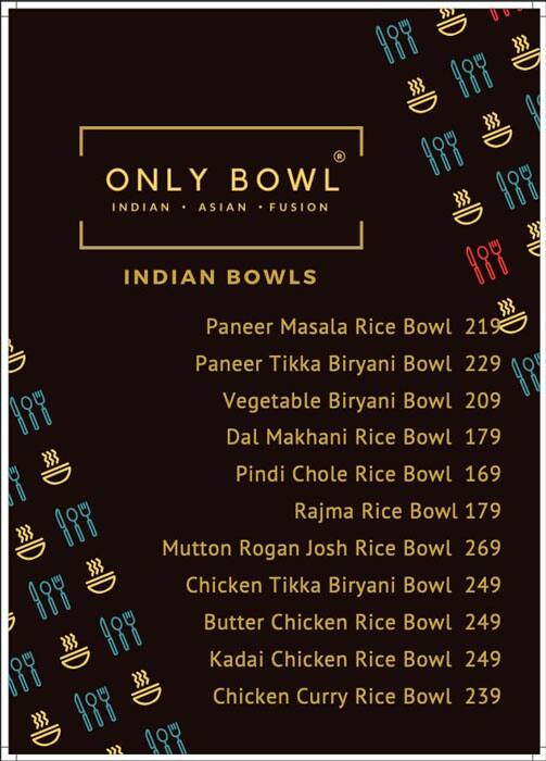 Menu of Only Bowl, Rajendra Place, New Delhi