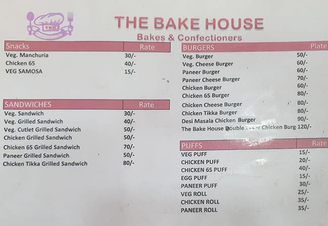 Menu of The Bake House, Medchal Road, Hyderabad