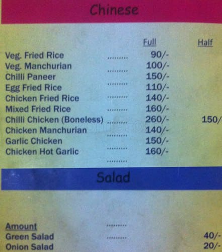 Menu at Royal Tea House, Guwahati