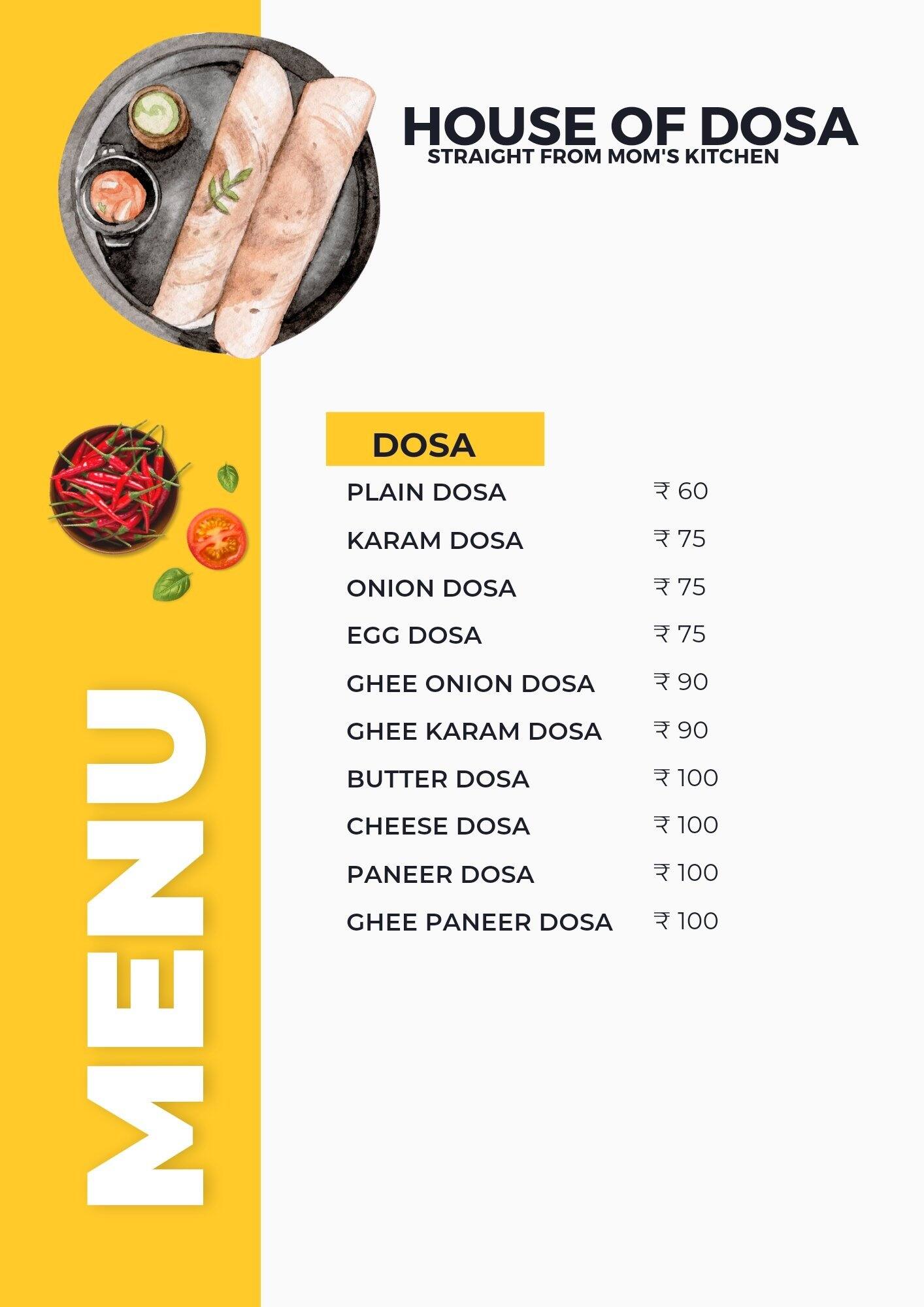 Menu of House Of Dosa, Uppal, Secunderabad