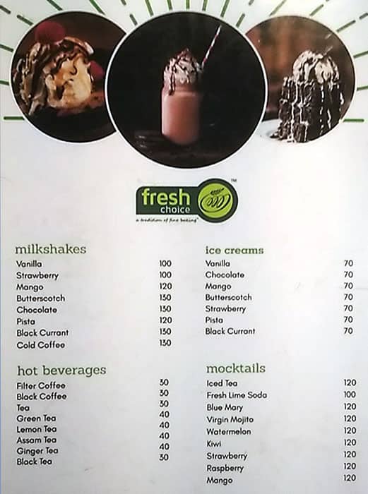 Menu at Fresh choice - Bakery & Cafe, Visakhapatnam, Thagarapuvalasa ...