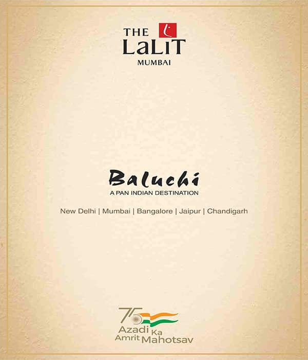 Menu of Baluchi - The Lalit Mumbai, Chakala, Mumbai